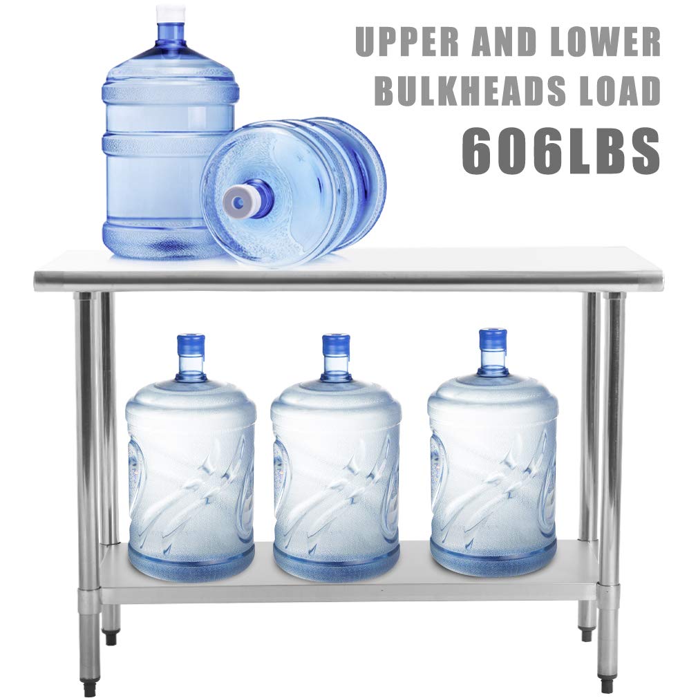 Kitchen Work Table NSF Certification Commercial Stainless Steel Prep Table W/Adjustable Foot Galvanized Base Shelf (24" x 48")