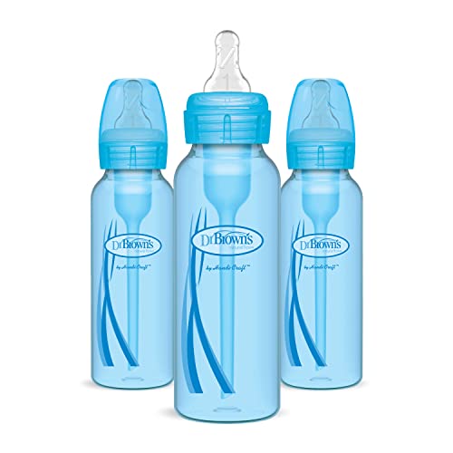 Dr. Brown’s Natural Flow® Anti-Colic Options+™ Narrow Baby Bottles 8 oz/250 mL, with Level 1 Slow Flow Nipple, 3 Pack, 0m+ Blue