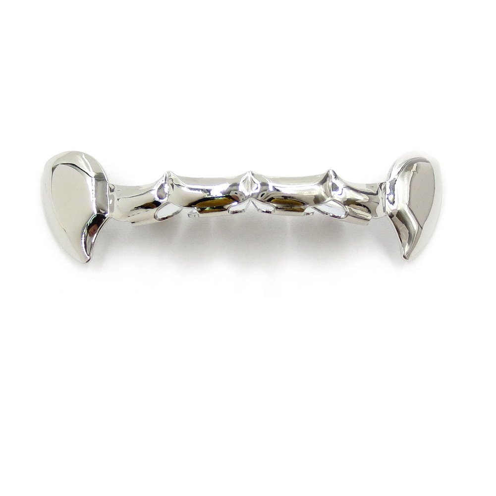 24K White Gold Plated Grillz Vampire Fangs Grill Top & Bottom Hip Hop Mouth Teeth Caps For Gift + Extra Molding Bars + Microfiber Cloth
