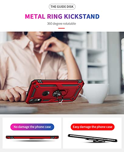YZOK Compatible with Moto E 2020 case,Motorola E case,with HD Screen Protector,[Military Grade] Ring Car Mount Kickstand Hybrid Hard PC Soft TPU Shockproof Protective Case for Motorola Moto E (Red)