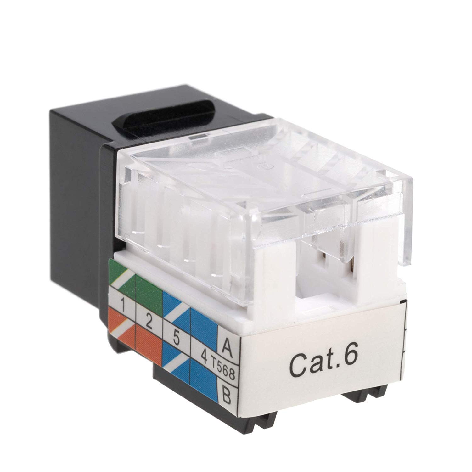 SATMAXIMUM Cat6 Keystone Ethernet Wall Jack Punch Down UTP 45-Degree (Easier Termination Than 90-Degree), RJ45 Slim Profile Speed Termination 45° Angled Black (50 Pack)