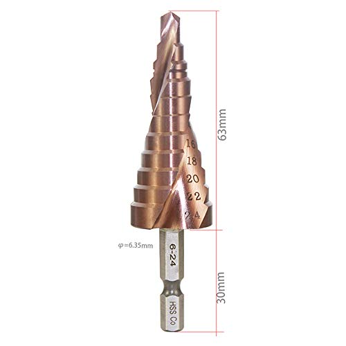 Meichoon HSS M35 Cobalt Step Bit 6-24mm Spiral Flute Large Drill Multi-Hole Hex Shank Counterbore Drilling Cutting Enlarge Stainless Steel Plate Quenching Steel Plate DC1604