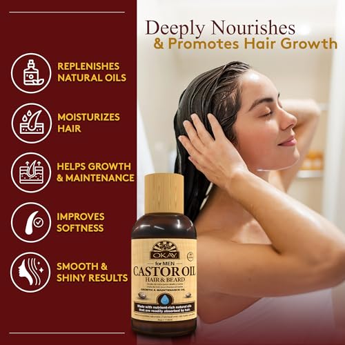 OKAY-MEN Castor Oil Beard and Hair Growth Oil Light-weight 4oz