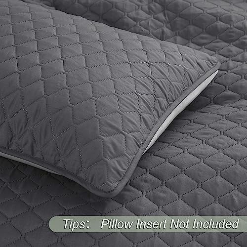 Exclusivo Mezcla Ultrasonic Reversible 3 Piece Full Queen Size Quilt Set with Pillow Shams, Lightweight Bed Cover Soft Bedspreads Coverlet Set - (Grey, 90"x96")