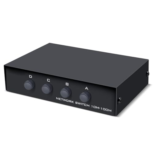 Toptekits 4 Port Way 8P8C RJ45 Network Ethernet Manual ABCD Sharing Switch Box,4 Ports Network Switch Splitter Selector Hub 4-in 1-Out or 1-in 4-Out