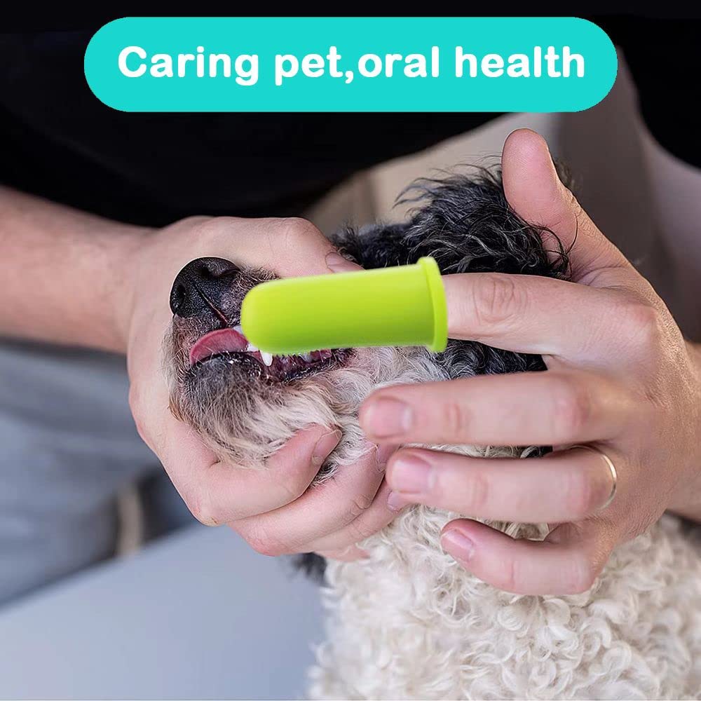 Dog Toothbrush Finger Toothbrush Set (4 Pack, with Dog Eye tears Black Chin Cleaning Tool) , Silicone Toothbrush,Soft bristles, Easy to Clean Teeth, Suitable for Dogs, Cats and Pets to use