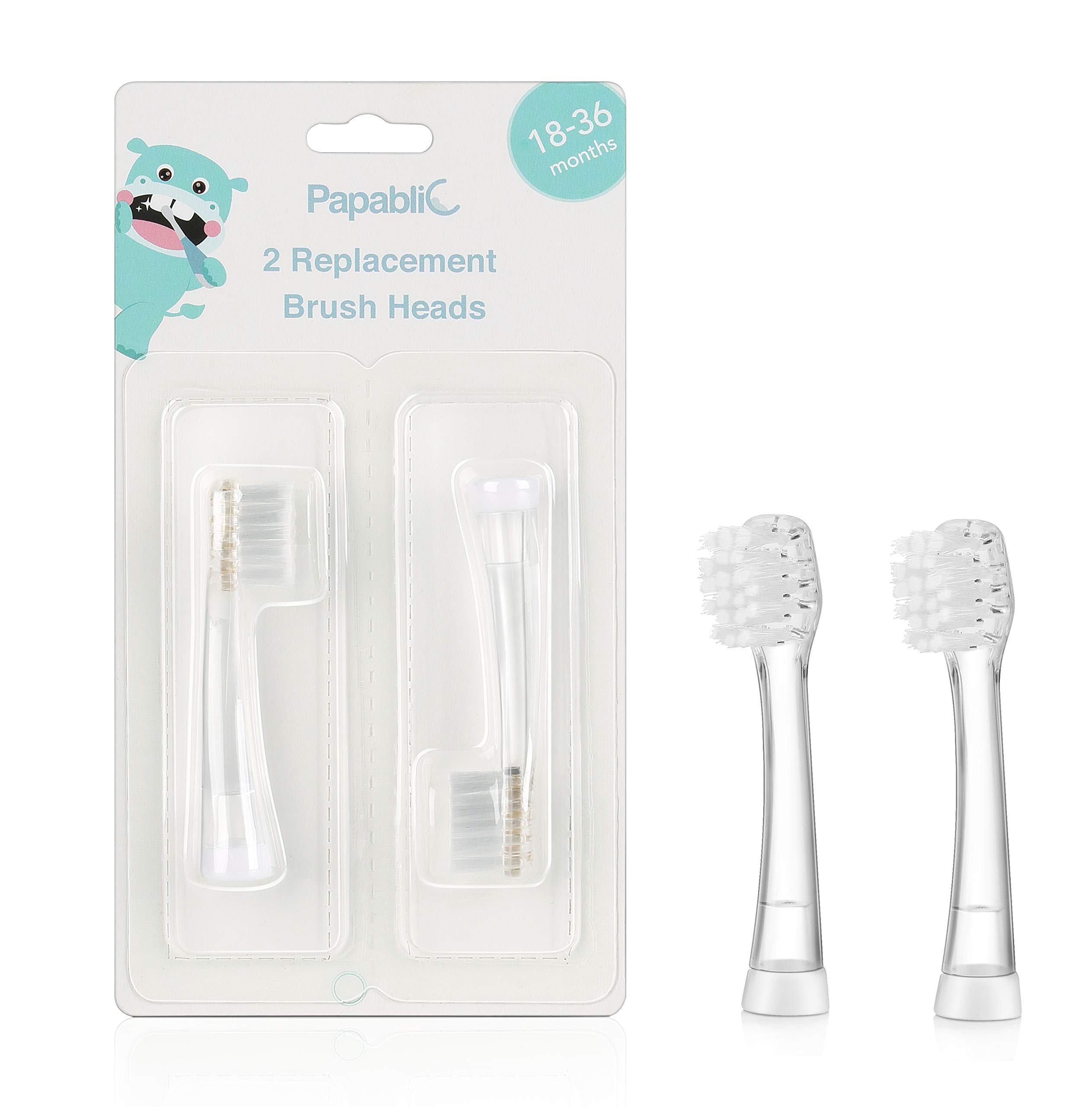 Papablic BabyHandy 2-Stage Sonic Electric Toothbrush for Babies and Toddlers Ages 0-3 Years, Bundle with Replacement Toothbrush Heads - 2 Count (18-36 Months)