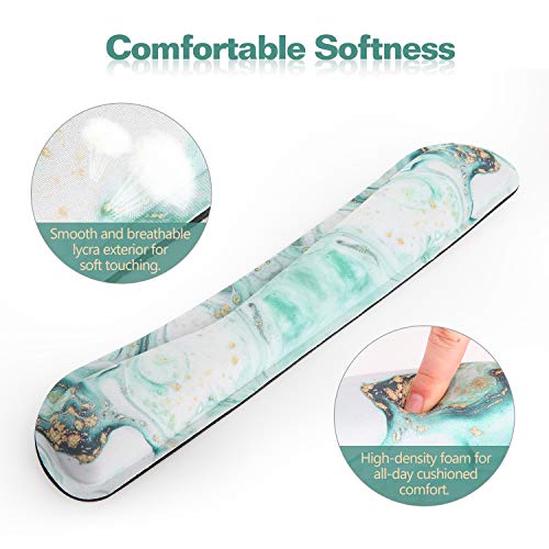 MoKo Keyboard Wrist Rest Pad and Mouse Pad Wrist Support, Ergonomic Raised Memory Foam, Non Slip PU Rubber Base [Pain Relief] for Office, Computer, Laptop, Typist, Gamer - Marble Green