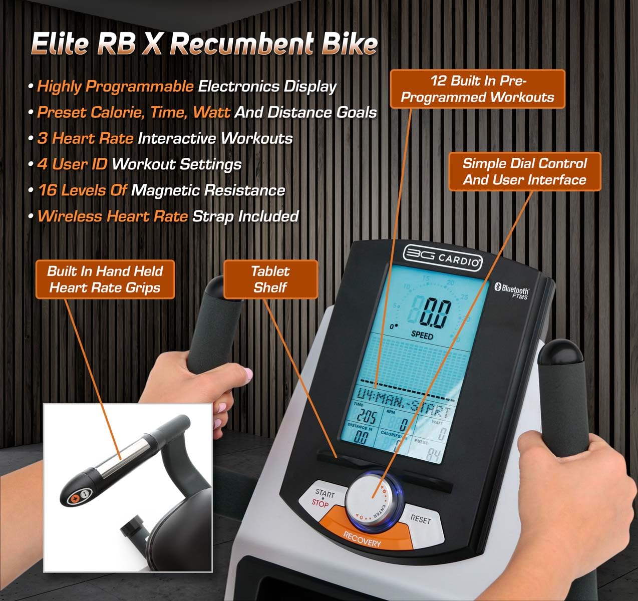 3G Cardio Elite RB X Recumbent Exercise Bike - FreeSync FTMS Bluetooth Smart App Connectivity - Compact 49" (L) - Oversized Soft 4-Way Adj. Seat - 350 lb Cap. - Low Step-Thru Design - Commercial Grade