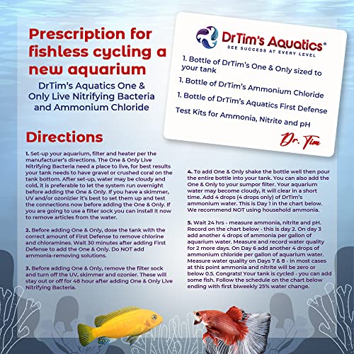 DrTim’s Aquatics Ammonium Chloride Solution for Fishless Cycling - 4 oz, Treats 200 gal. – Fish Tank Cleaner for Saltwater, Freshwater & Reef Aquariums