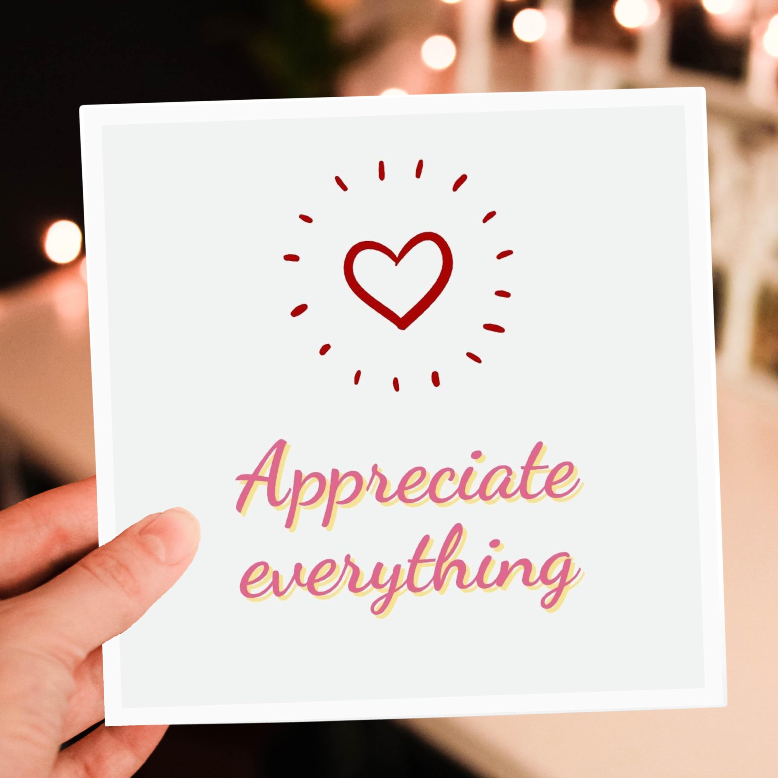 3dRose Greeting Card - Image of a heart with Text of Appreciate everything Mary Aikeen-Positve Quotes