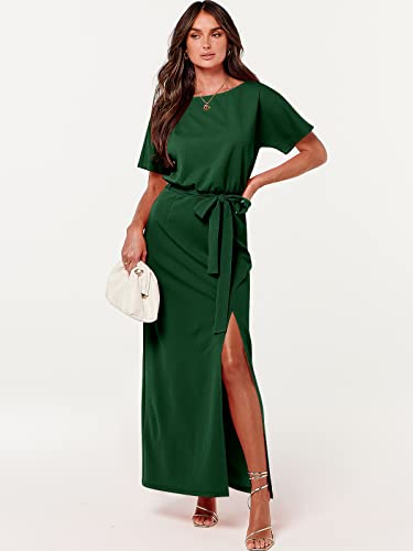 ANRABESS Women's Batwing Sleeve Tie Waist Long Dresses Formal Party Wedding Guest Side Split Maxi Dress A951-shenlv-L