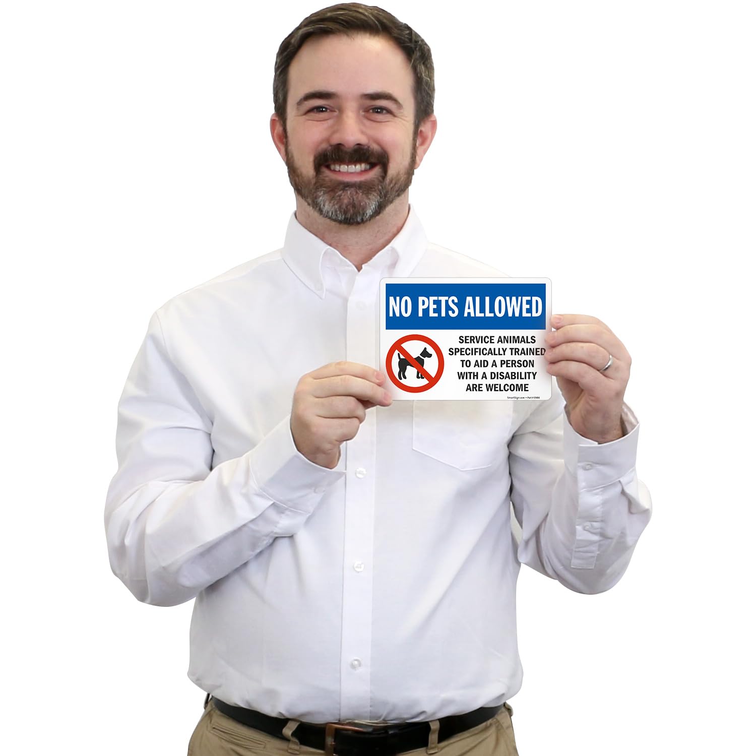 SmartSign 4-Pack 5 x 7 inch 'No Pets Allowed Service Animals Trained to Aid Person with Disability Welcome' Sticker Labels, 5 mil Laminated Polyester with SuperStick Adhesive, USA-Made