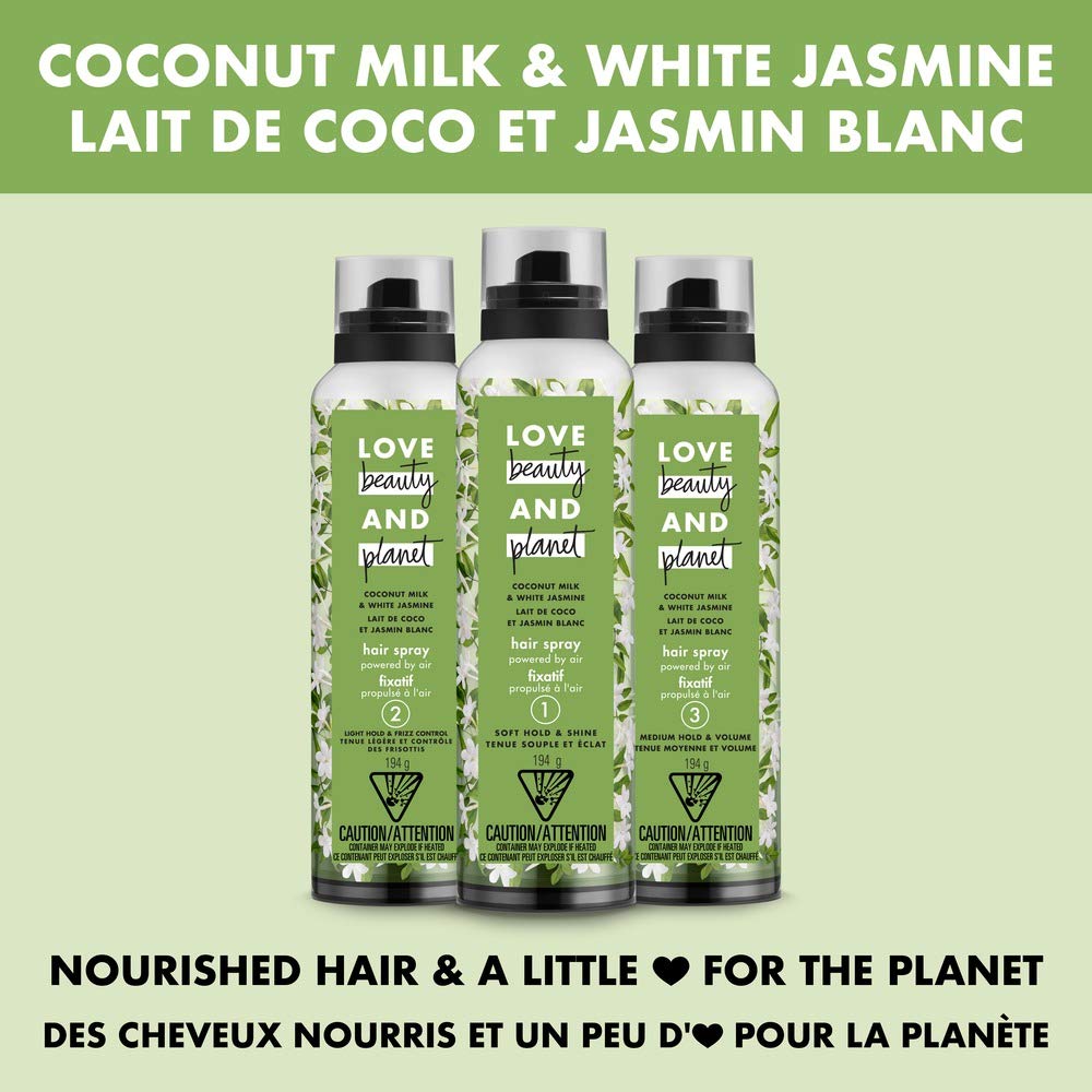 Love Beauty Planet Coconut Milk White Jasmine Hair Spray, Soft Hold Shine 6.8 oz