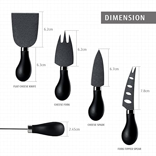 hecef Cheese Knife Set of 4, Non-Stick Coated Gift Set for Christmas, Anniversary, Party, Housewarming, Picnic, Birthdays, Wedding(Black)