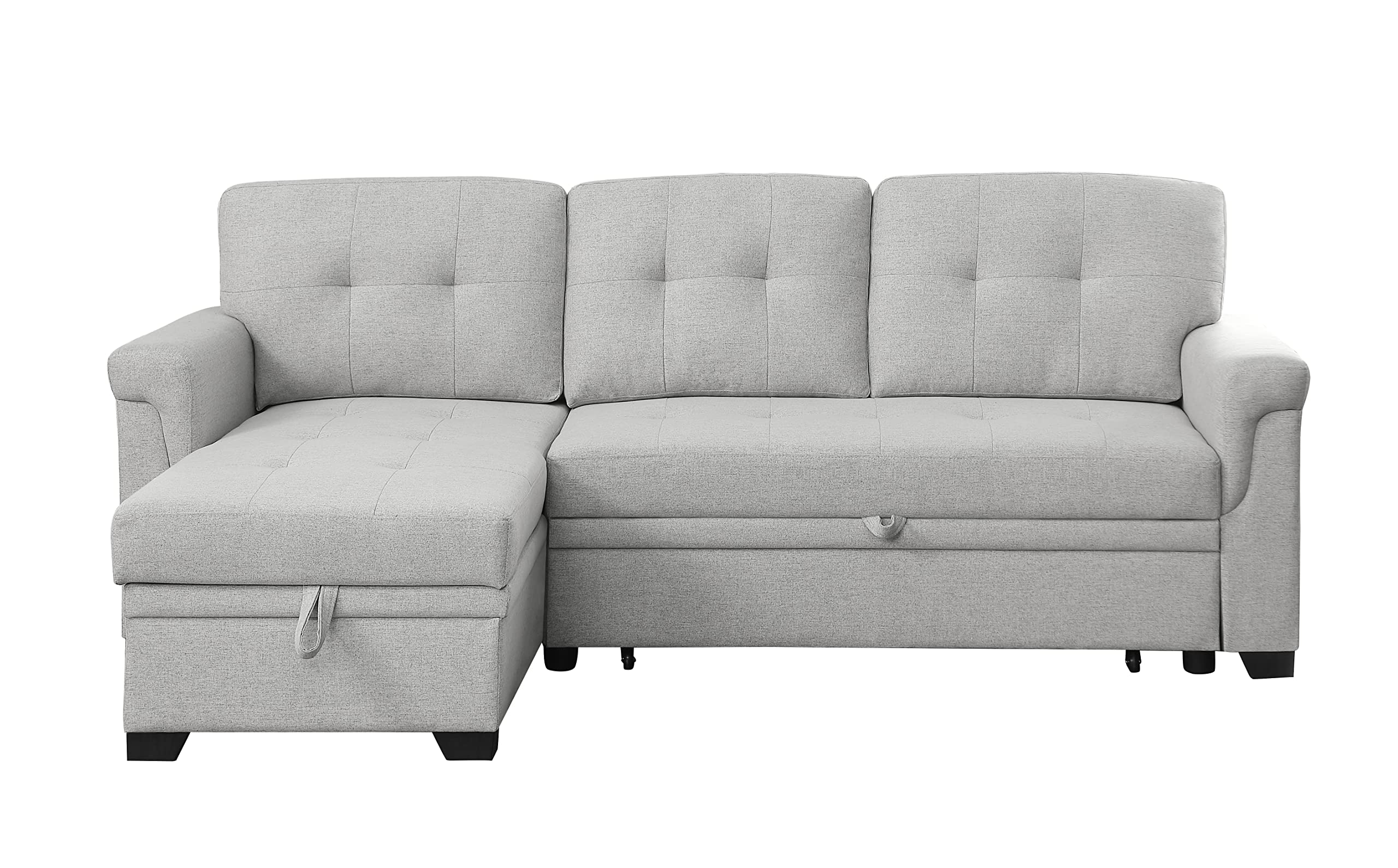 SONGG 84'' L-Shape Convertible Sleeper Sectional Sofa with Storage Chaise and Tufted Cushions, 3 Person Linen Upholstered Reversible Corner Couch w/Pull-Out Bed, for Living Room, Apartment