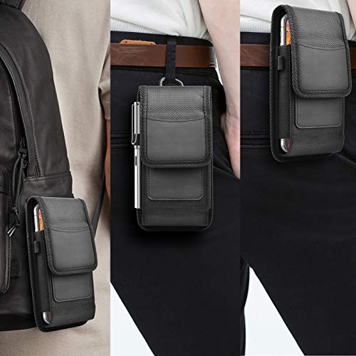 Njjex Cell Phone Holster for Samsung Galaxy S23 Ultra S22 S21 S20+ S10 S9 Note 20 A14 A21 A51 A71 A02S A12 A32 A42 A52 A13 iPhone 13 14 Pro Max 12 11 XR 7 8+ Nylon Belt Clip Holster Phone Holder Pouch