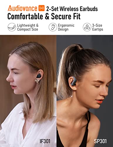Audiovance 2 Sets Wireless Earbuds Bluetooth Headphones Ideal Gifts, Infinit 301 & Speed 301, 2 Sets Wireless Ear Buds for iPhone & Android (SPIF 301)