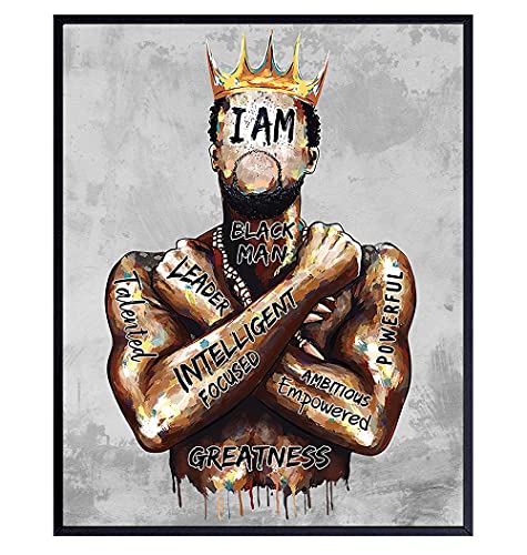African American Wall Decor - Motivational Black Art - Black Man Positive Quotes Poster - Boys Bedroom Home Office Man Cave - Inspirational Encouragement Gifts for Men - Positive Affirmations Picture