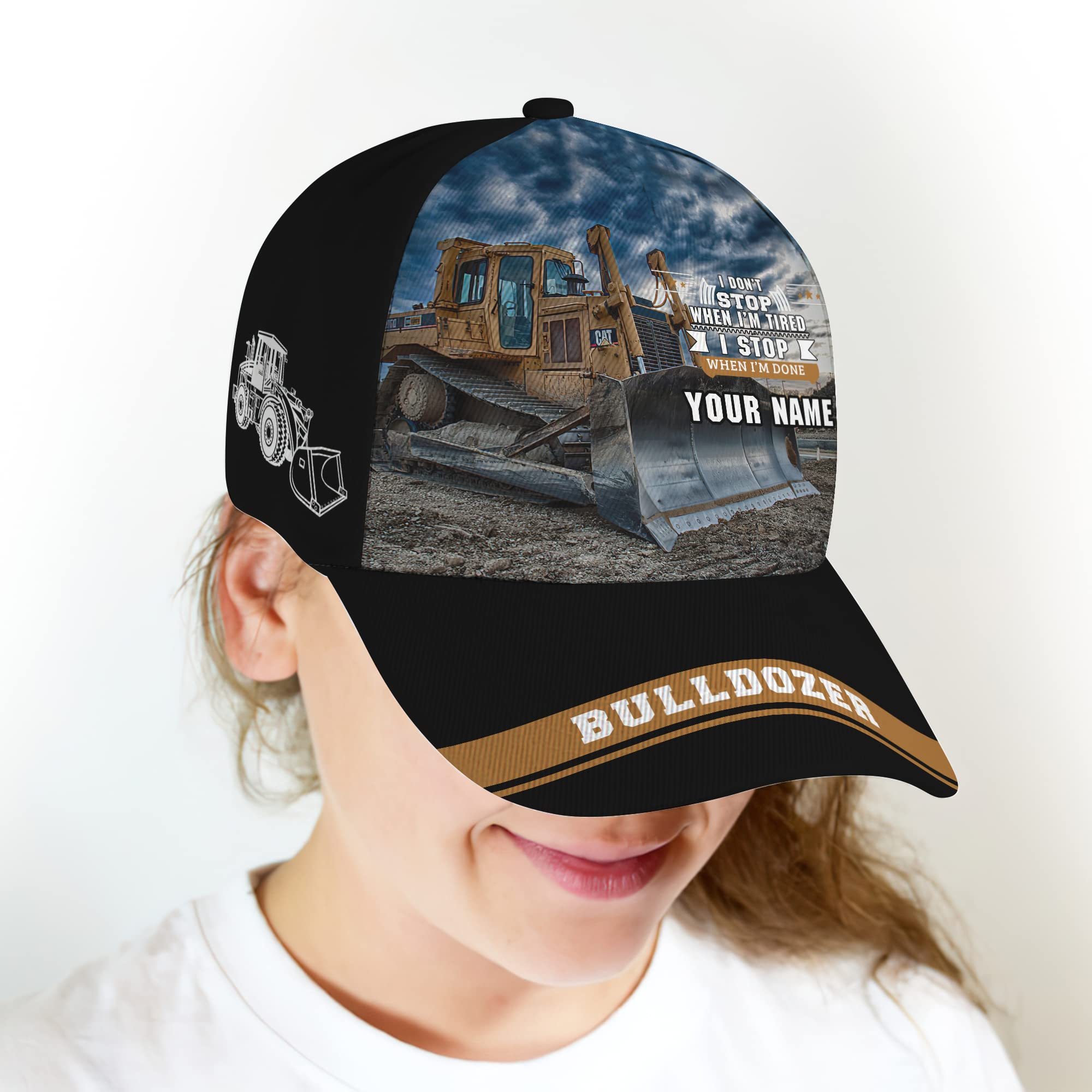 3D Printing Personalized Caterpillar Bulldozer Snapback Cap Dozer Headwear for Men Multicolor