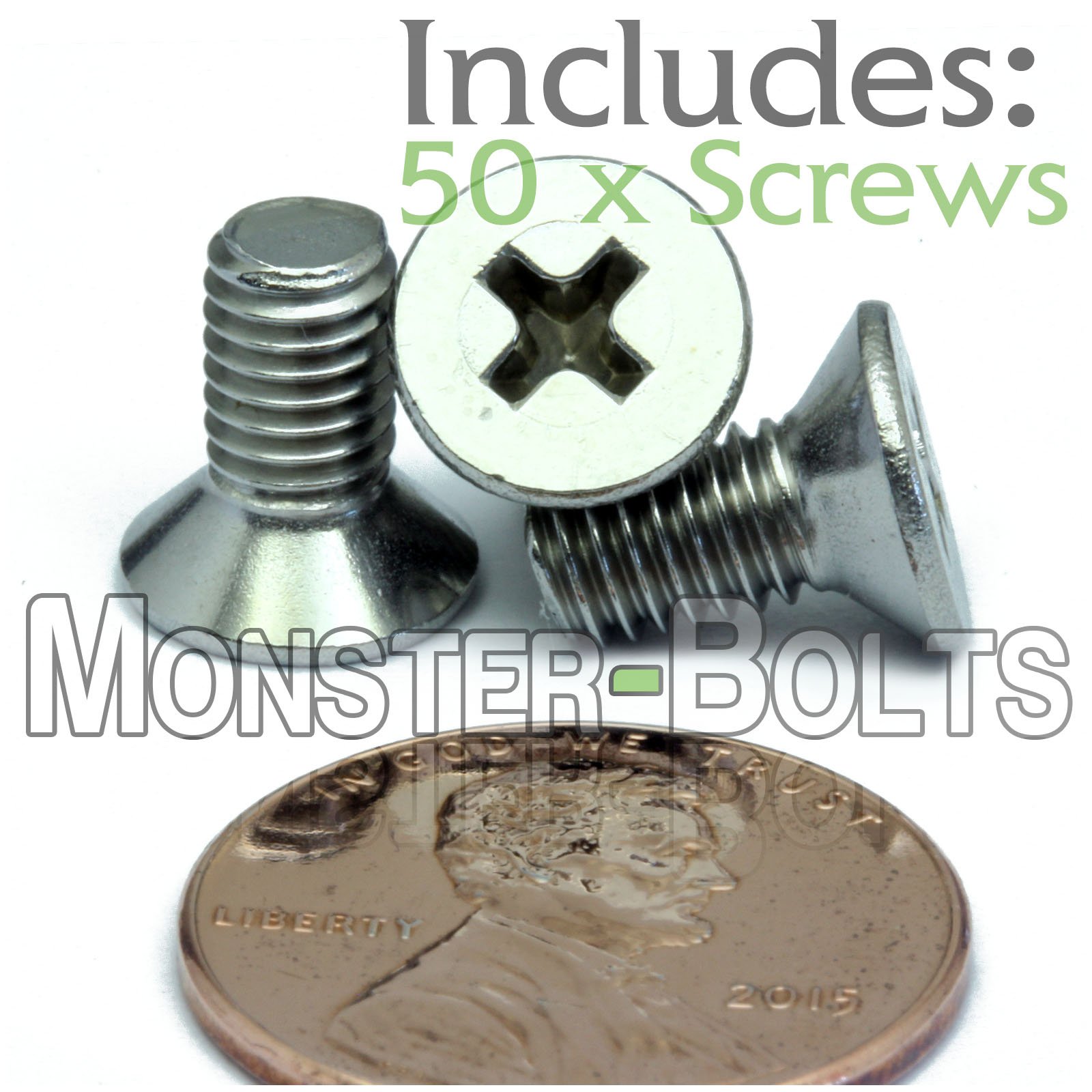MonsterBolts - M5 x 10mm Phillips Flat Head, DIN 965, Stainless Steel, 50 Pack