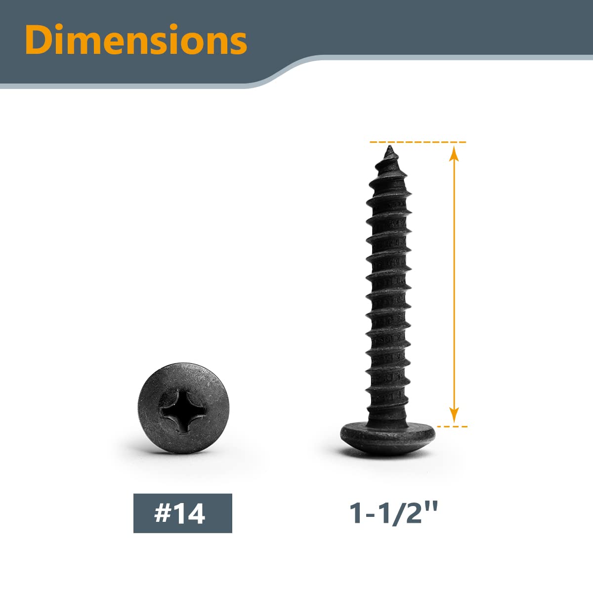 POWERTEC QWS1008#14 Wood Screws 1-1/2 inch, Phillips Truss Head Self Tapping Black Wood Screw Set - 100pcs