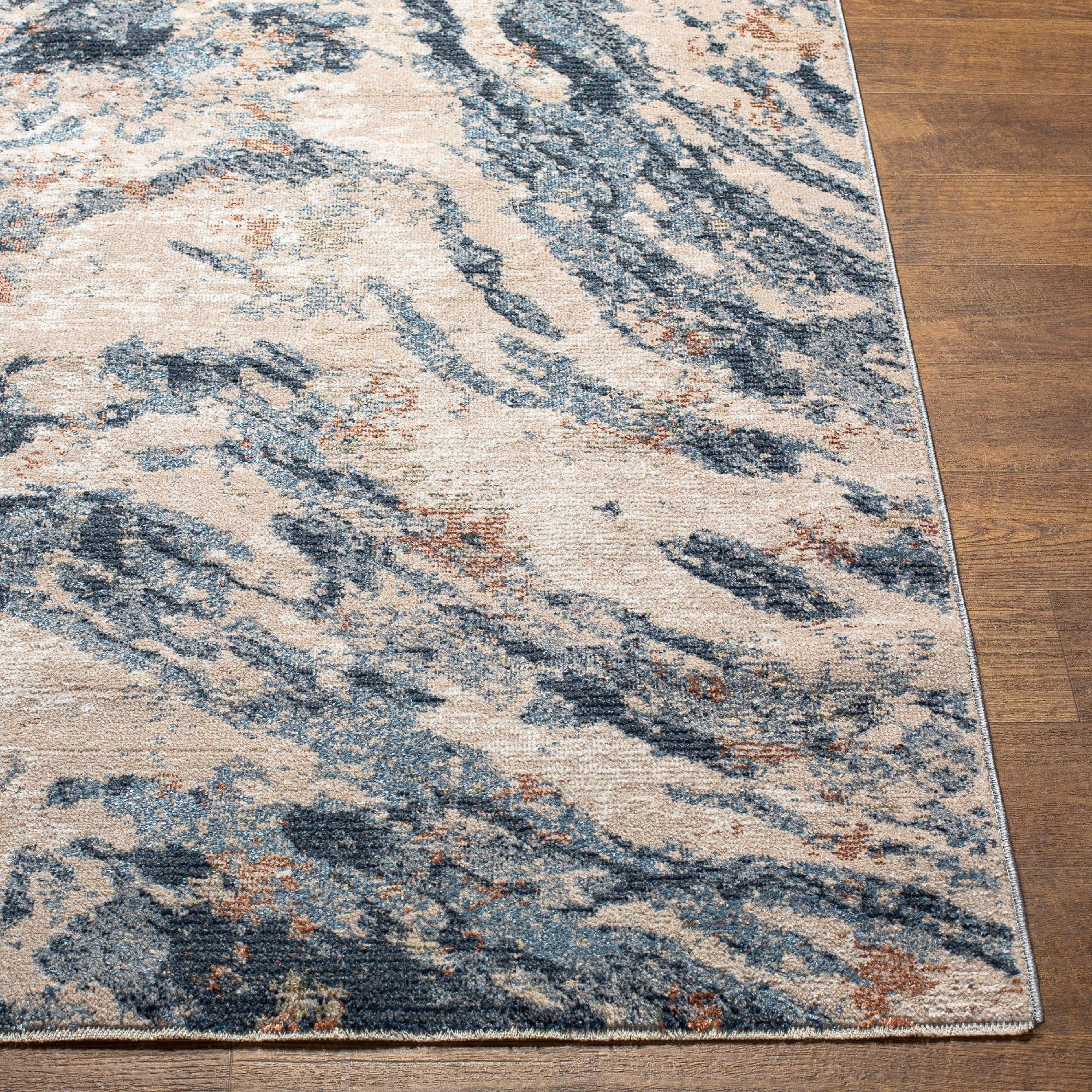 Mark&Day Area Rugs, 8x10 Randalia Modern Navy Marble Area Rug, Blue Beige Grey Carpet for Living Room, Bedroom or Kitchen (7'10" x 10')