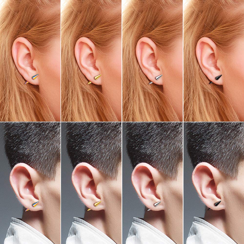 4 Pairs 16G Barbell Earrings Cartilage Triple Forward Helix Stud Anti Tragus Lobe Rook Piercing Steel Bars 12mm Spike