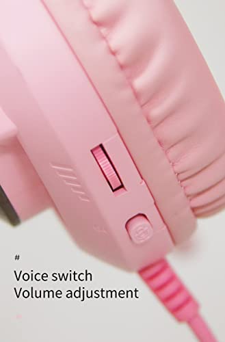 Cute Cat Ear Headset with Mic, Colorful Light, Adjustable Headband, 50mm Speaker, Girls Headphone, Compatible with PS, Xbox One, Nintendo Switch, PC, Laptop (Pink)