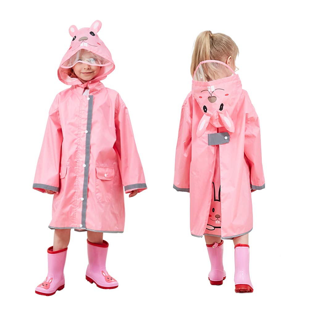 SSAWcasa Kids Rain Wear,3D Cartoon Children Toddler Raincoat Jacket Poncho for Boy Girl (M, Pink)