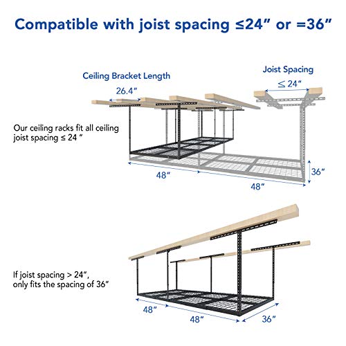 FLEXIMOUNTS Adjustable Garage Storage Organization Systerm,Heavy Duty Metal 3x8 Overhead Garage Ceiling Storage Racks,600lbs Weight Capacity,Black