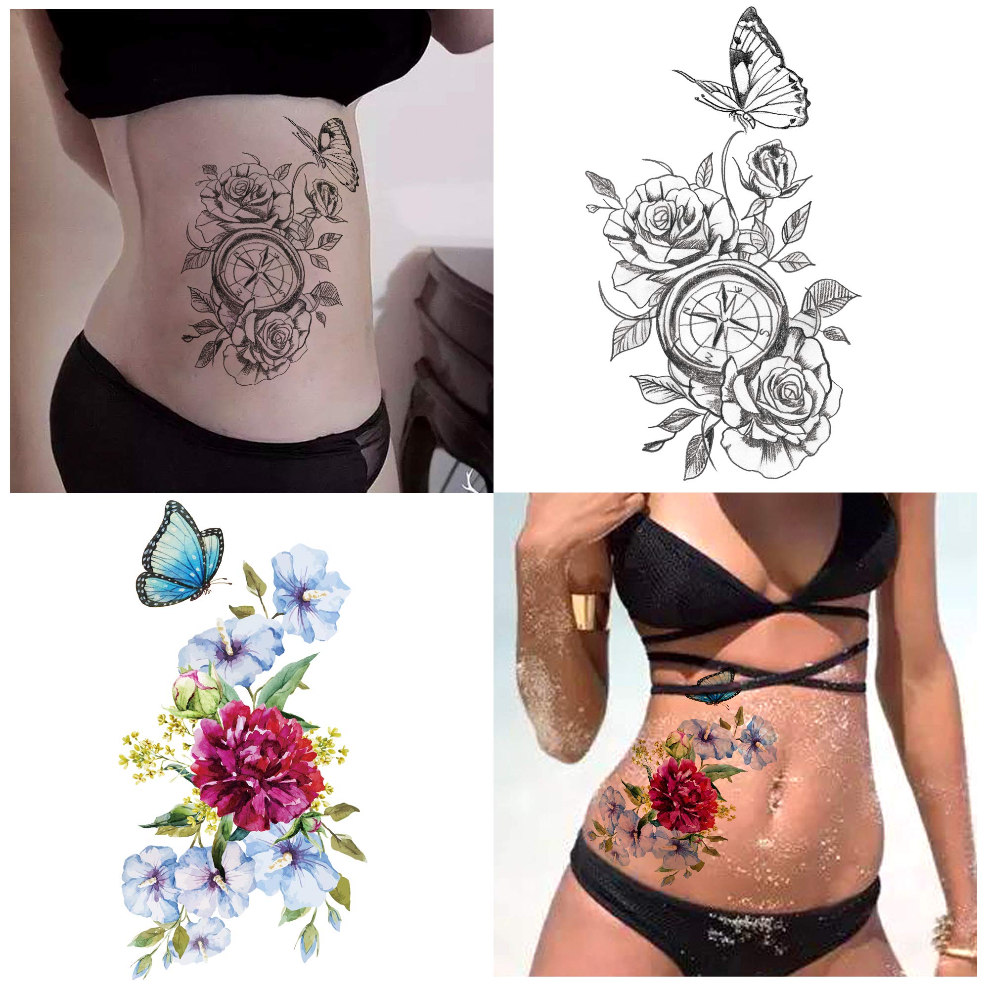 Yazhiji 15 sheets large Sexy waterproof Temporary Tattoos for Men Women Flowers Collection (19X9 CM)