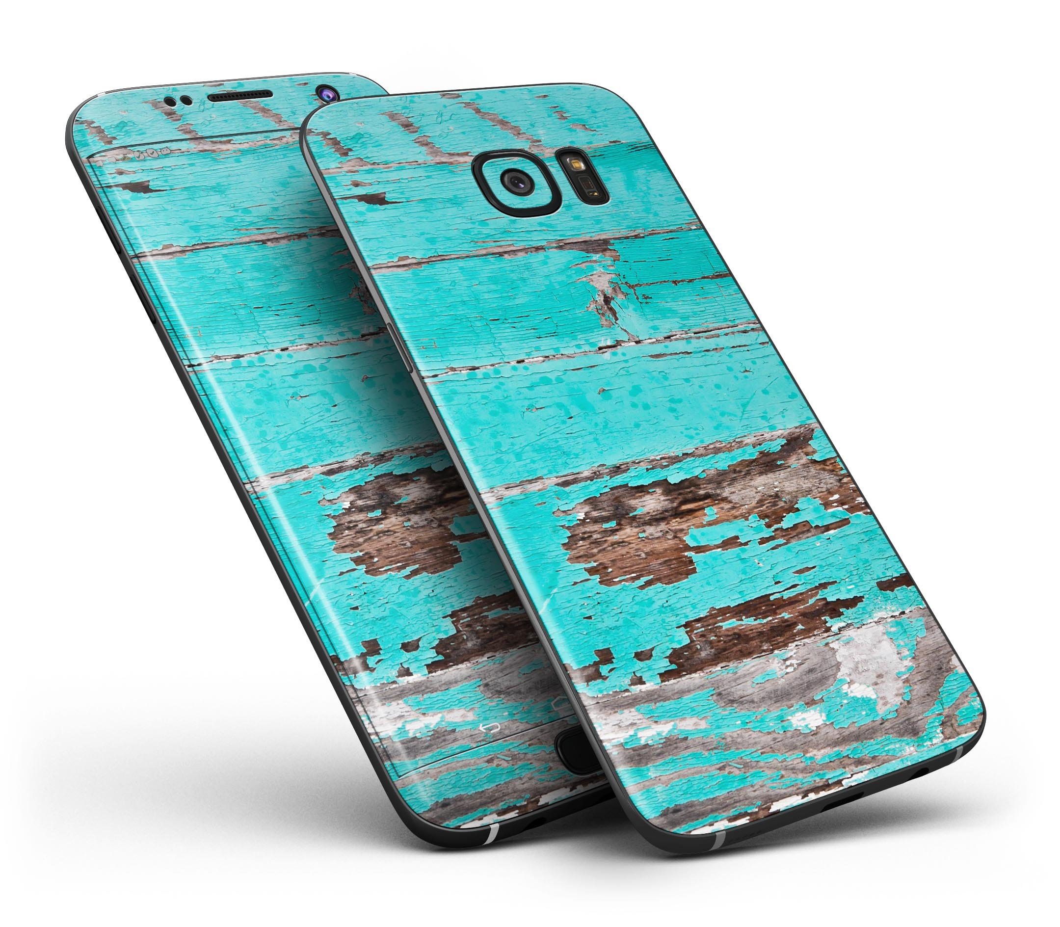 Design Skinz Design Skinz Turquoise Chipped Paint on Wood Full-Body Wrap Decal Skin-Kit for The Galaxy S9 Plus