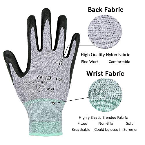 Ultra Durable Safety Work Gloves for Women Men, Seamless Knit Non-Slip Elastic Nylon Gloves, Power Grip, 3D Comfort Stretch Fit, Smart Touch Screen, Breathable, Abrasion, Antistatic, Small