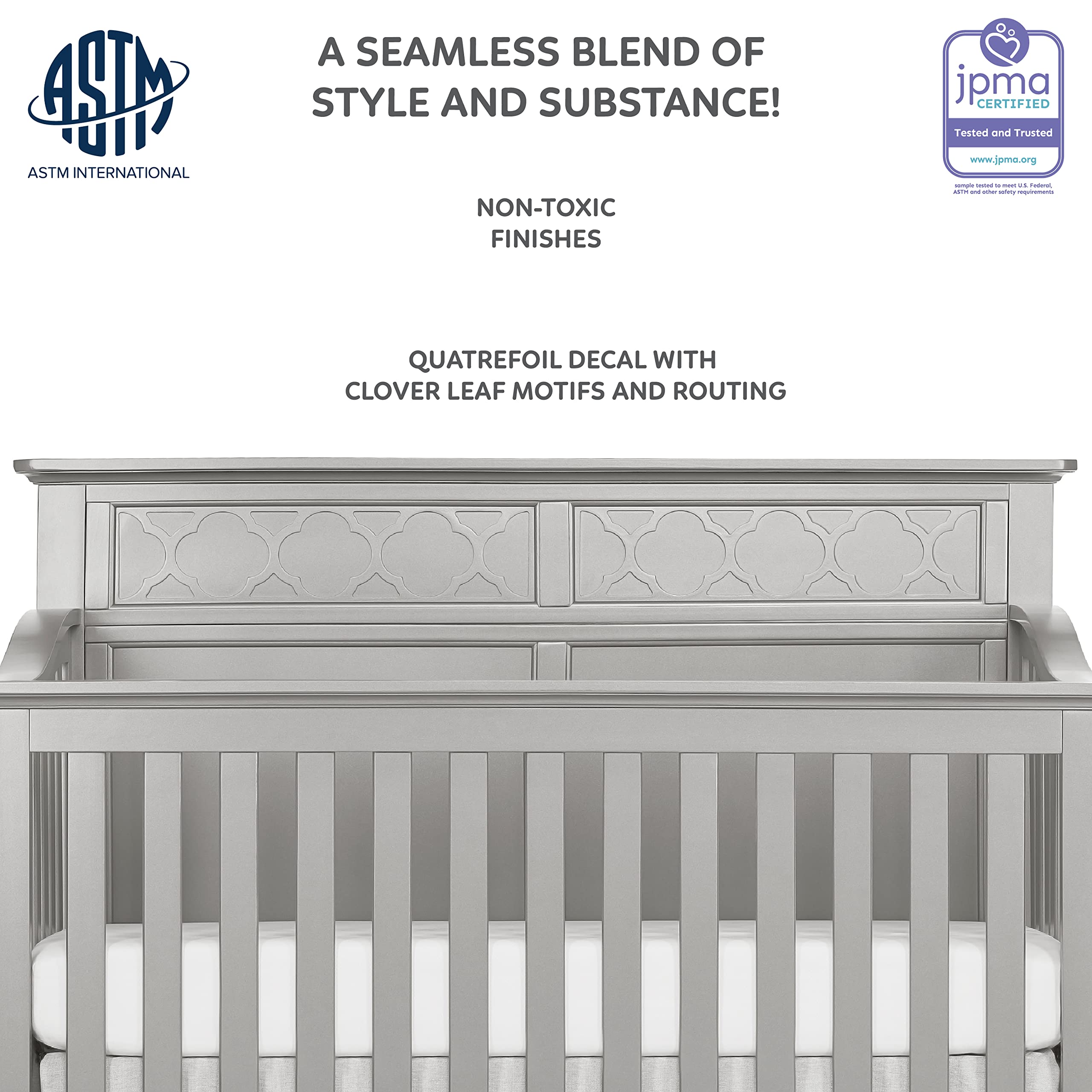 Dream On Me Fairview 4 In 1 Convertible Crib In Silver Grey Pearl, JPMA Certified, 3 Mattress Height Settings, Built Of Durable & Sustainable Pinewood