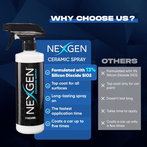 Nexgen Ceramic Spray Silicon Dioxide β Easy to Apply, Ceramic Coating Spray for Cars β Professional-Grade Protective Sealant Polish for Cars, RVs, Motorcycles, Boats, and ATVs β 16oz Bottle