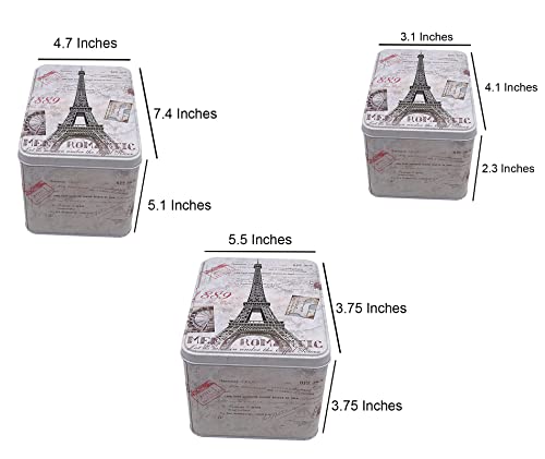 HADAAYA Paris Themed French Style Multipurpose Storage Nesting Tins with Lid - Set of 3, shabby chic