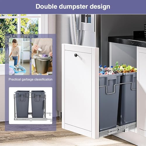 58 Quart Double Pull-Out Trash Can with Soft-Close Slides, Sliding Under Mount Kitchen Waste Garbage Container, Opening Soft Close Waste Bins for Restaurants Hospitals and Home Kitchens
