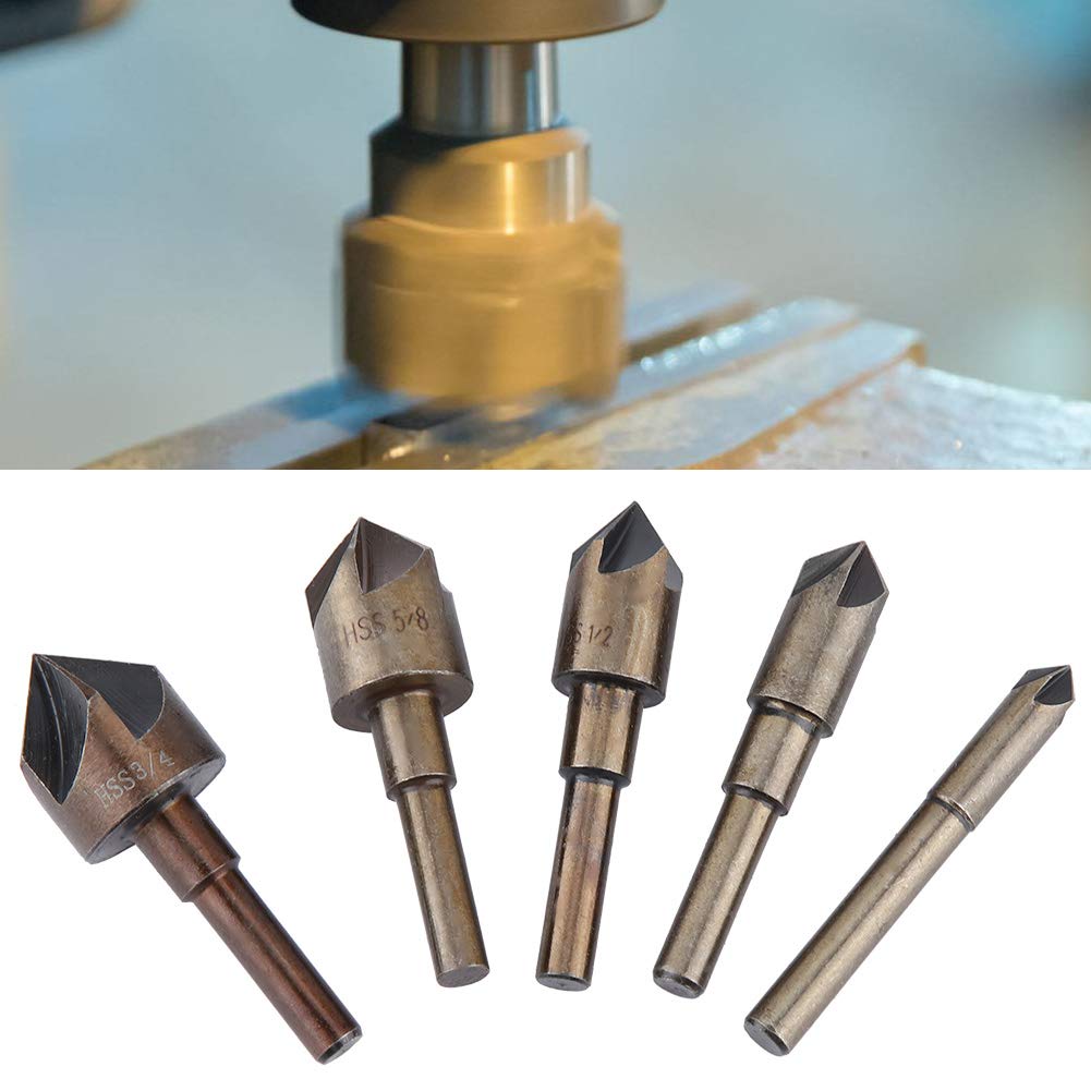 5pcs Countersink Drill Bits Set Five-Edge Chamfering Deburring Tool 1/4" 3/8" 1/2" 5/8" 3/4"