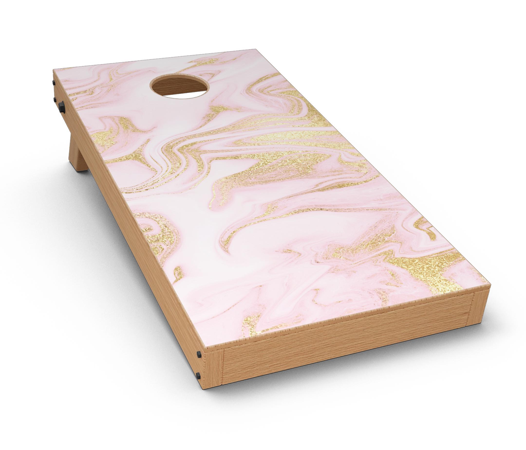 Design Skinz Marble Skin Set for Cornhole (Skin Only) - Rose Pink Marble & Digital Gold Frosted Foil V11
