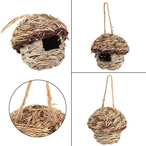 Fdit Bird Nest, Handwoven Straw Bird Nest Cage House Hatching Breeding Cave in 3 Size for Parrot, Canary or Cockatiel or Other Birds(S)