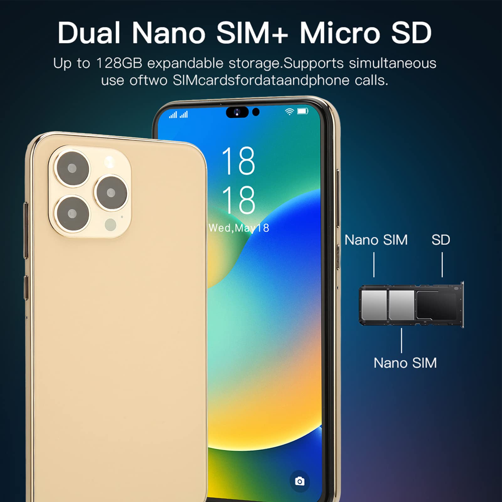 3G Unlocked Cellphone, 6.1 Inch HD Screen, Dual SIM Slots 3G Cellphone,2GB RAM 32GB ROM, Face ID Unlocked Mobile Phone for Android 10 4000mAh(Gold)
