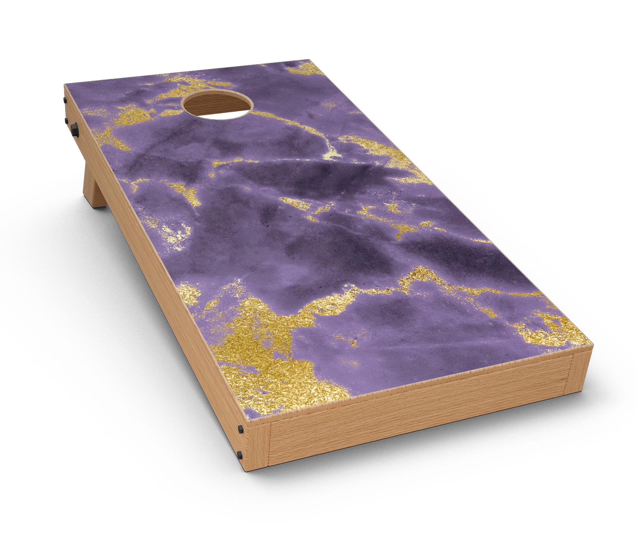 Design Skinz Marble Skin Set for Cornhole (Skin Only) - Purple Marble & Digital Gold Foil V3