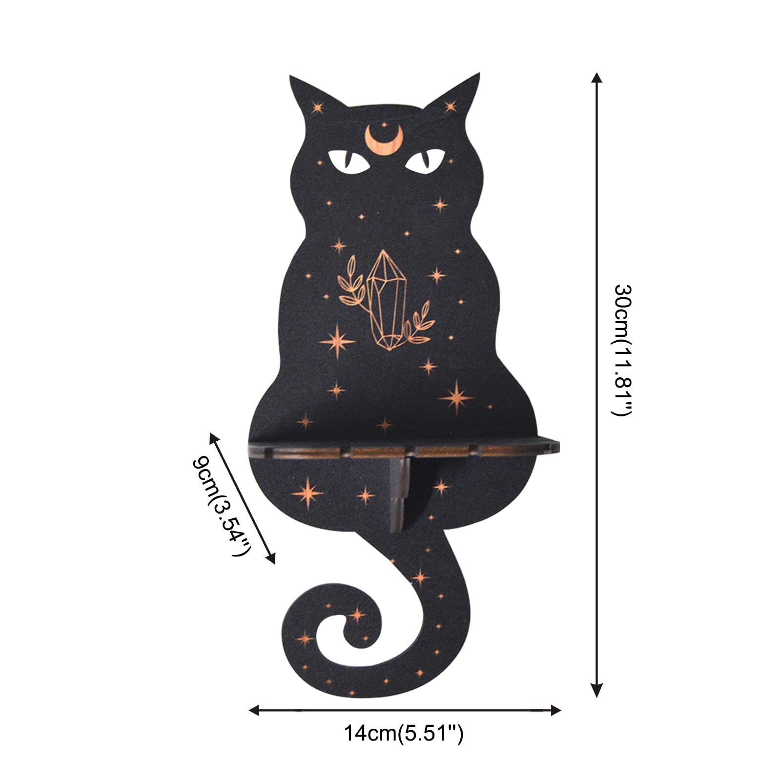 Jamo Homzi Crystal Shelf Black Crystal Display Shelf Crystal Pendulum Holder Stand Display Shelf Witch Bat Moth Stuff Wooden Kit Hanging Rustic Crystal (cat)