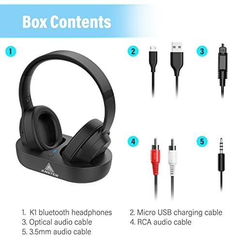 ANSTEN γππππ ππ©π π«ππππγ Wireless Headphones for TV Watching with Digital Optical RCA AUX Bluetooth Transmitter Charging Dock, Over Ear Headset for Seniors, 30 Hrs Playtime, Plug n Play