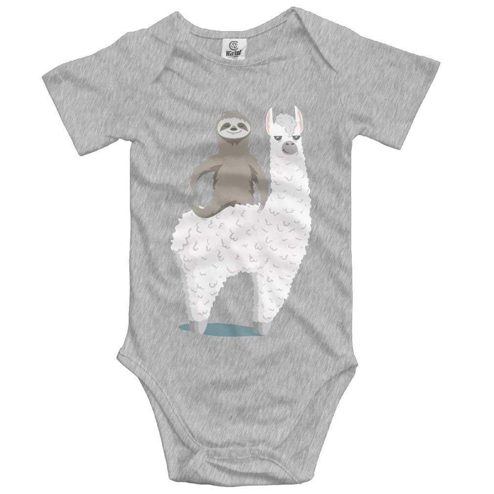 LyCheer Sloth Riding Llama Cute Baby Bodysuit Cozy Short Sleeve Onesie Romper Unisex Gray, 0-6 Months
