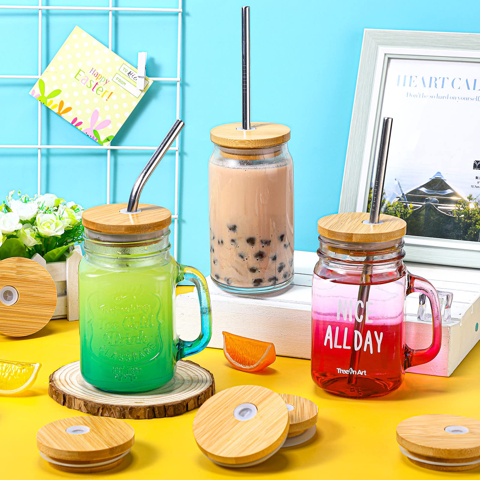 Sieral 70mm Bamboo Jar Lids with Straw Hole for Glass Cups Reusable Wooden Mason Jar Lids for Beer Can Cups 2.76inch Canning Lids with Silicone Ring for Regular Mouth Drinking Jars(30 Pcs)
