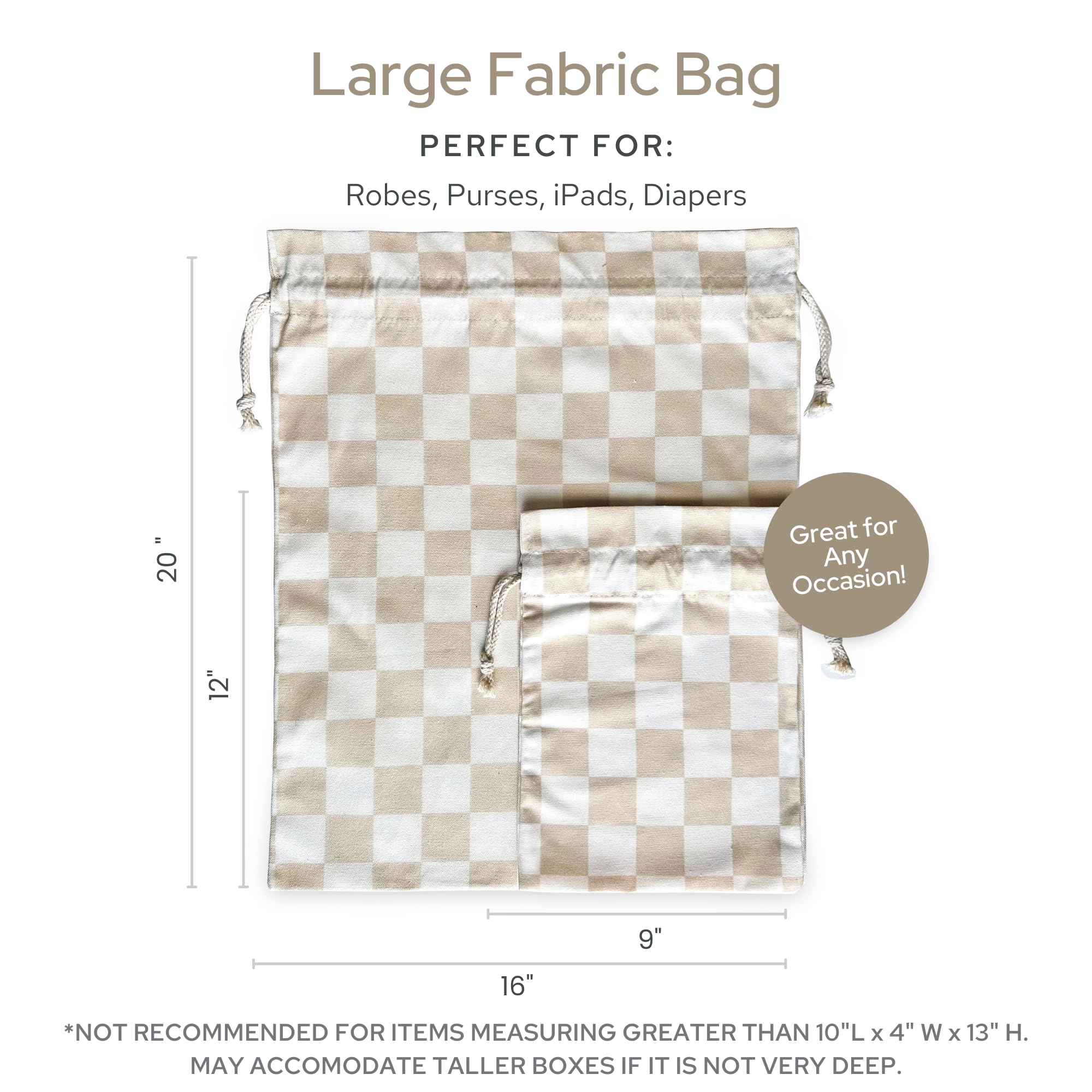 Gather & Knot Drawstring Gift Bags | 20" Large 12" Small | Premium Canvas | Reusable Fabric Wrap for All Occasions, Birthdays, Baby Shower | Gender Neutral Unisex | Checkers Taupe