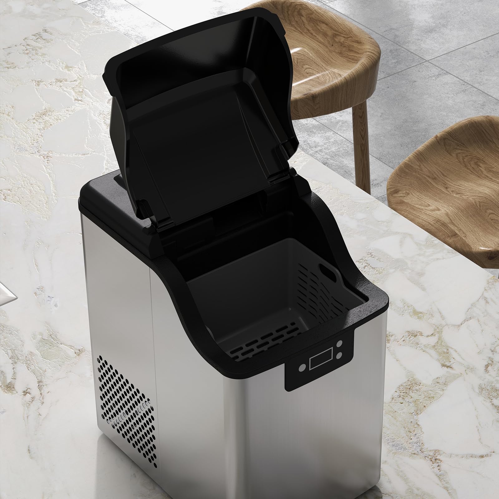 Ice Maker Countertop, Automatic 44 lbs/Day, with Soft Chewable Ice, Portable Machine Scoop, Self-Cleaning, One-Click Operation, for Home/Kitchen/Office/Party