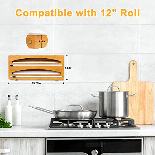 Besititli Foil and Plastic Wrap Organizer with Cutter, 2 in 1 Wrap Dispenser, Bamboo Foil Organizer for Drawer, Aluminum Foil Dispenser, Plastic Wrap Dispenser for Kitchen Organization and Storage